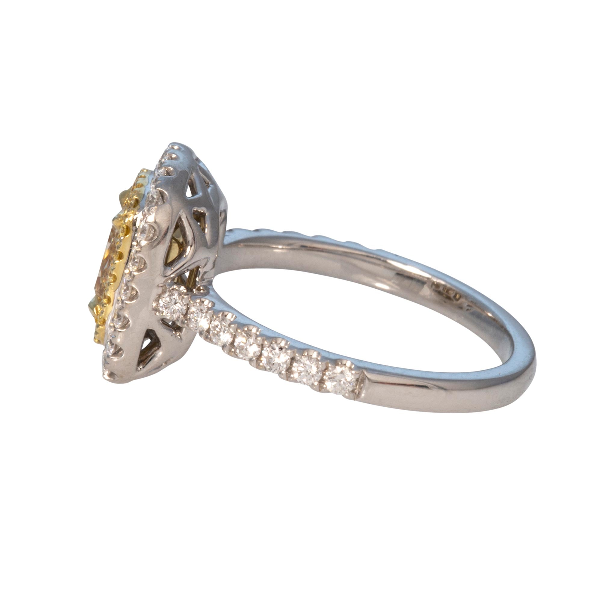 1ct Light Yellow Cushion Diamond Center & Double Halo 18K Gold Ring