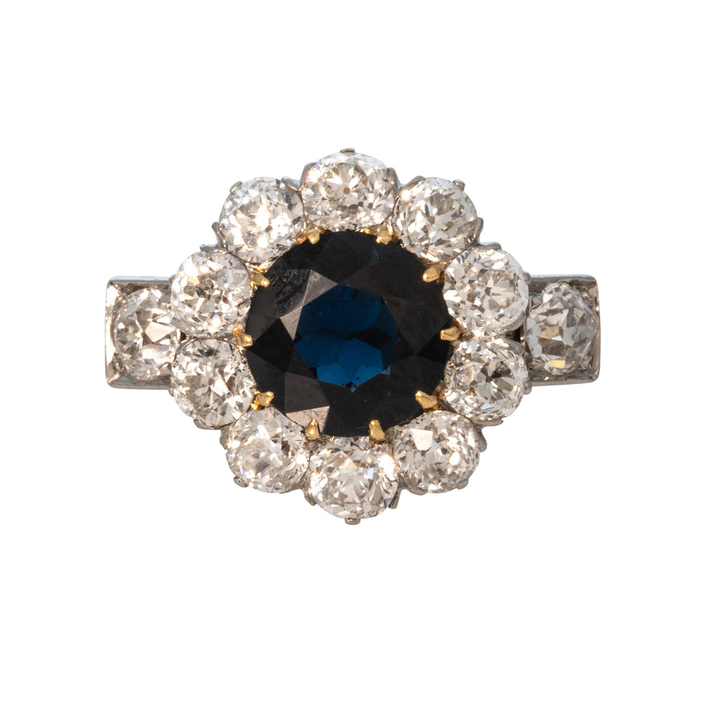 Victorian 1.55ct Sapphire & Diamond Cluster Two-Tone Ring