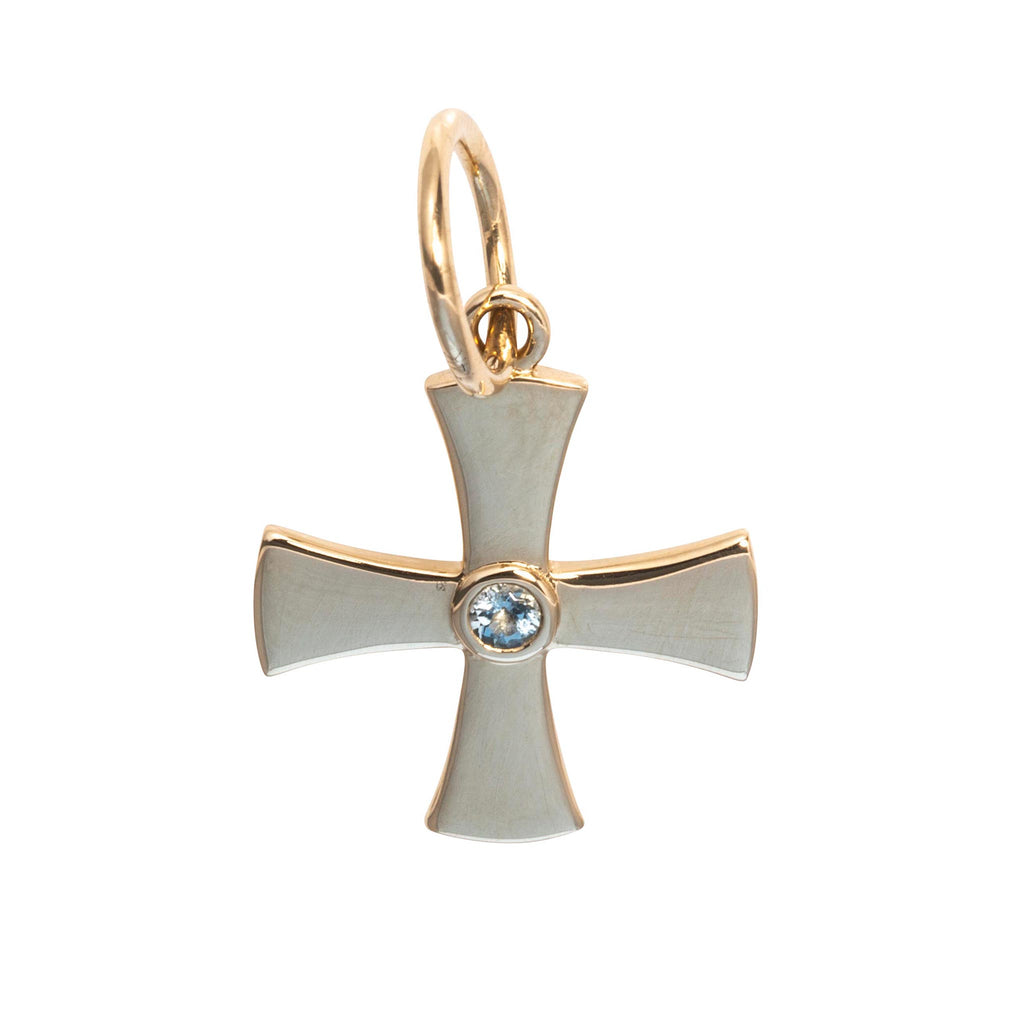 Blue Topaz 14K Yellow Gold Birthstone Cross Pendant