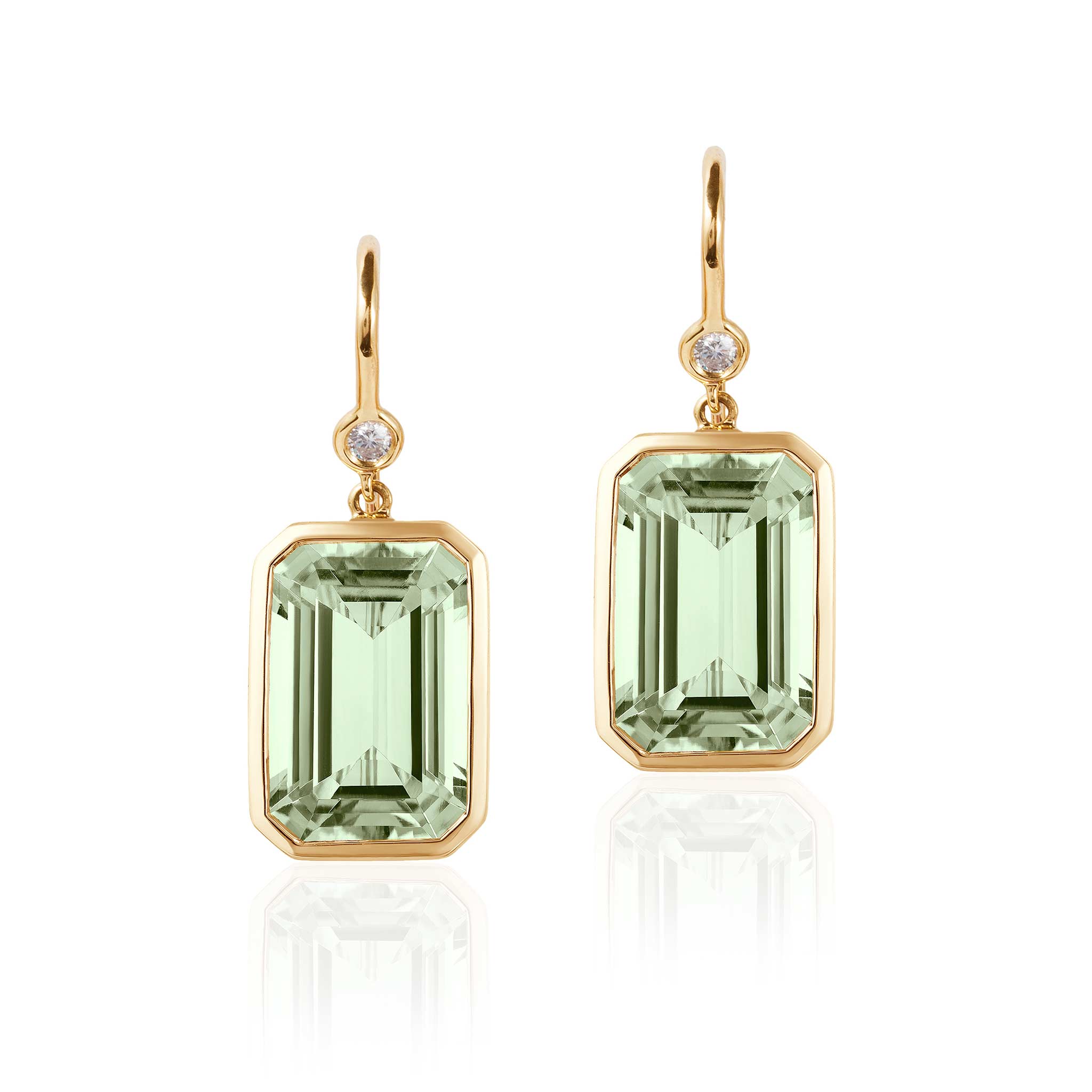 Goshwara Emerald-Cut Prasiolite & Diamond Bezel-Set 18K Gold Earrings