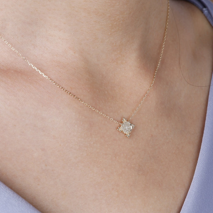 Diamond 14K Yellow Gold Granulation Pendant Necklace