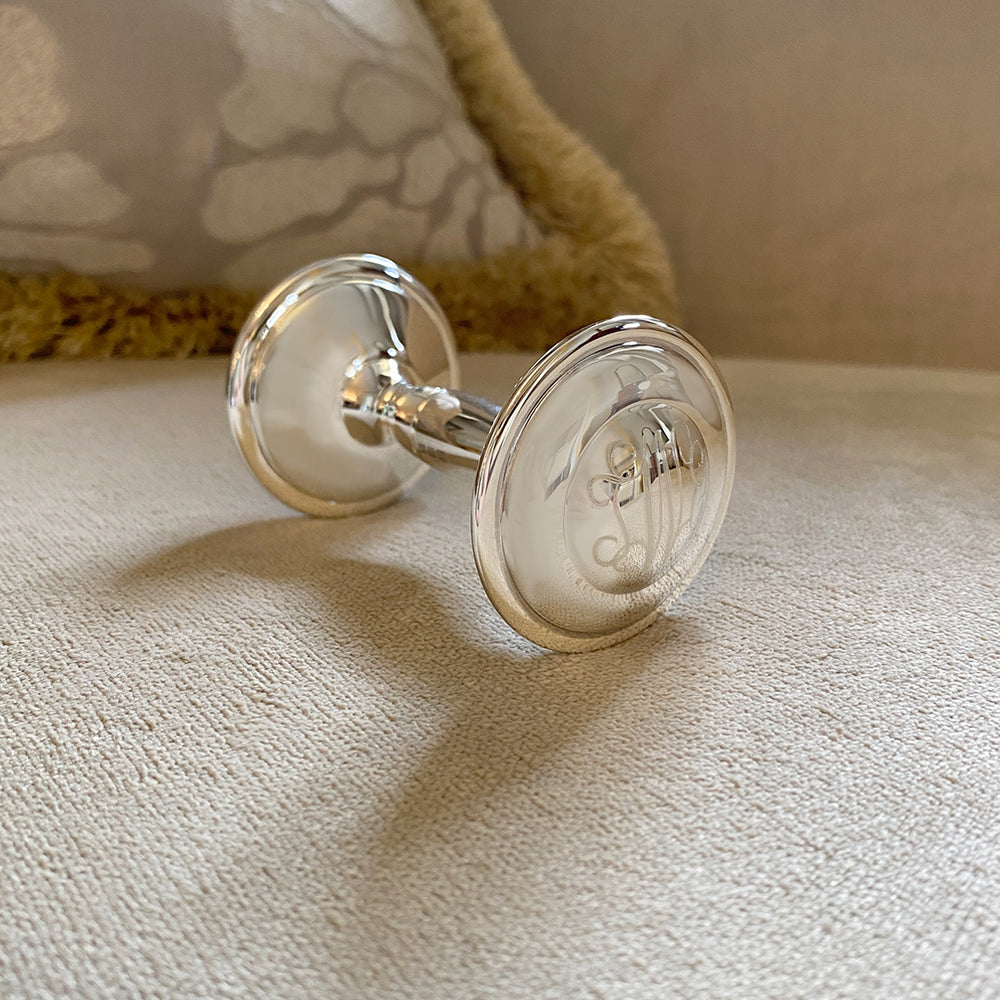Sterling Silver Dumbbell Baby Rattle
